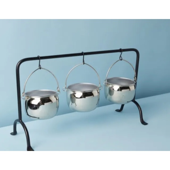 Holiday | Broomstick Halloween Cauldron Serving Trio Silver Snack Candy ...
